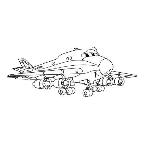 Раскраска Реактивный самолёт с глазками | распечатать раскраски для детей