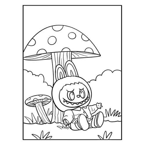 Раскраска Лабубу с монетками и цветами | распечатать раскраски для детей