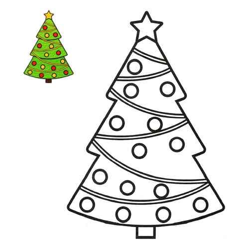 Новогодние раскраски для малышей с цветным образцом: распечатать