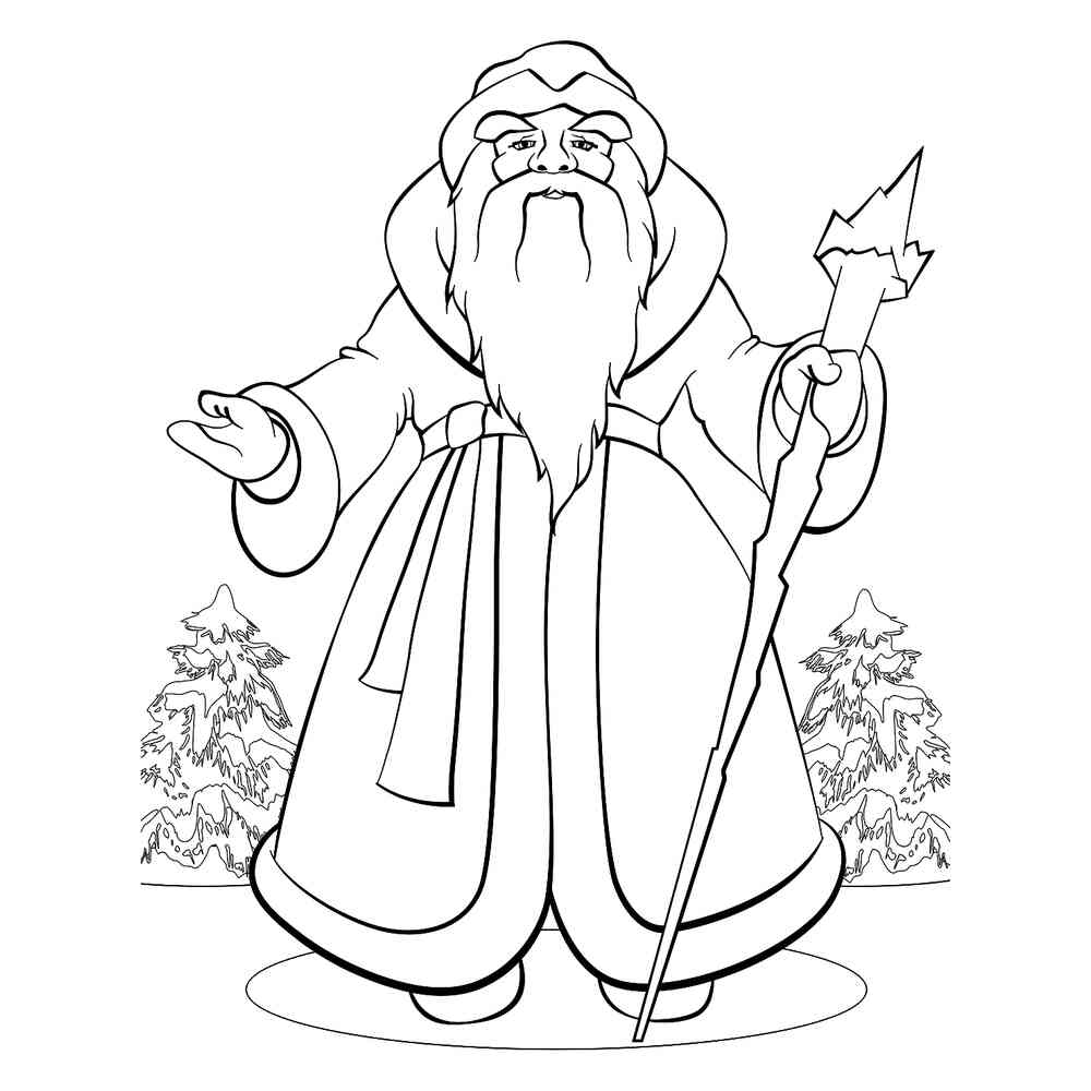 Раскраска Дед Мороз с ледяным посохом распечатать или скачать