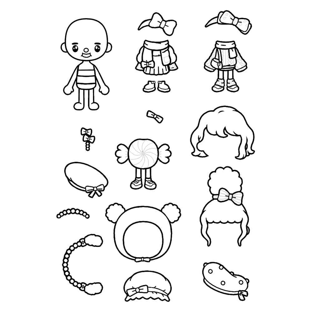 Раскраска Тока Бока одежда и аксессуары | распечатать раскраски для детей