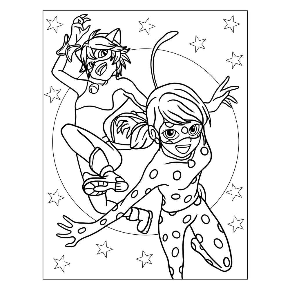Раскраска ЛедиБаг и СуперКот на фоне звёзд | распечатать раскраски для ...