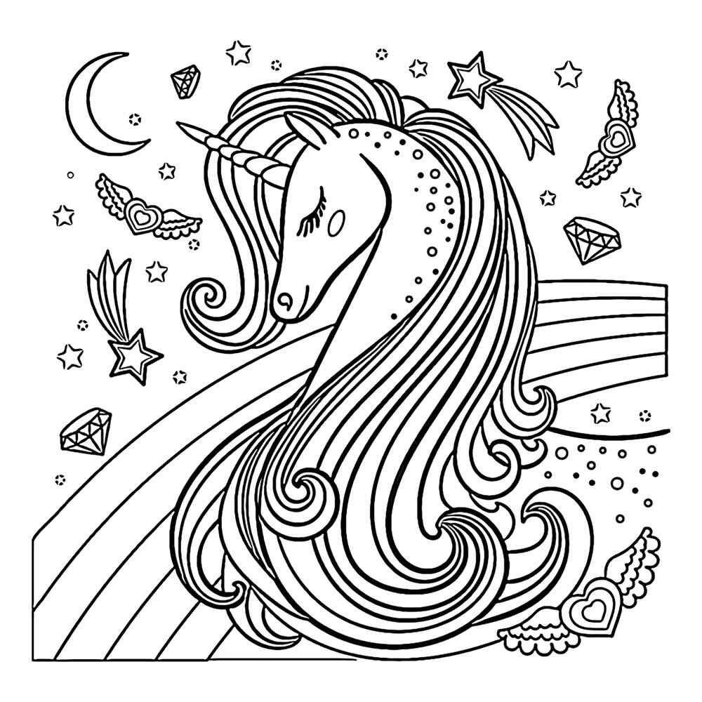 Раскраска Единорог и волшебные элементы распечатать или скачать