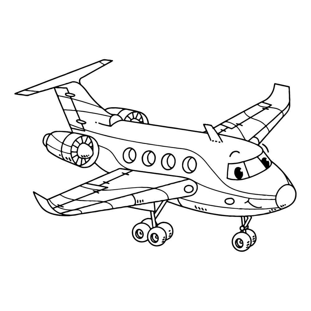 Раскраска Реактивный самолёт с глазками | распечатать раскраски для детей
