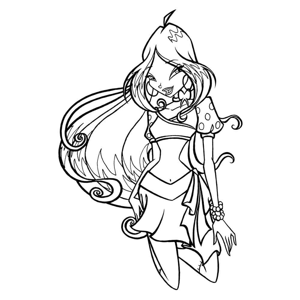 Раскраска Винкс Флора сидит на коленях распечатать или скачать