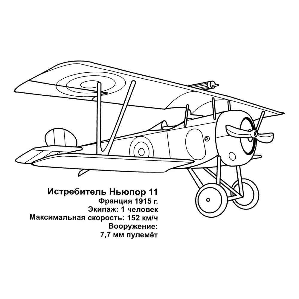 Раскраска Французский истребитель Ньюпор 11 | распечатать раскраски для ...